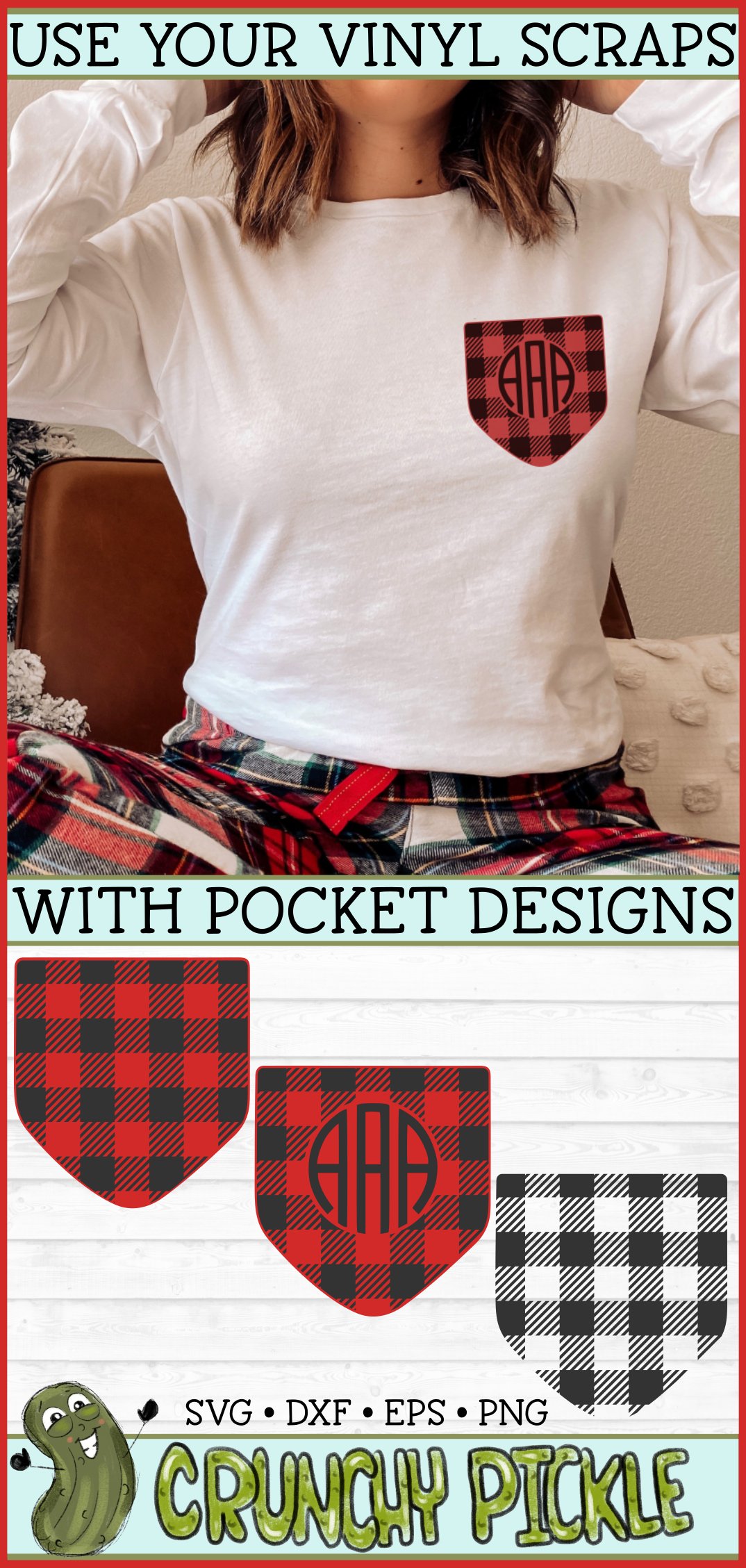 Pickle Pockets - Monogram Pocket Plaid SVG File