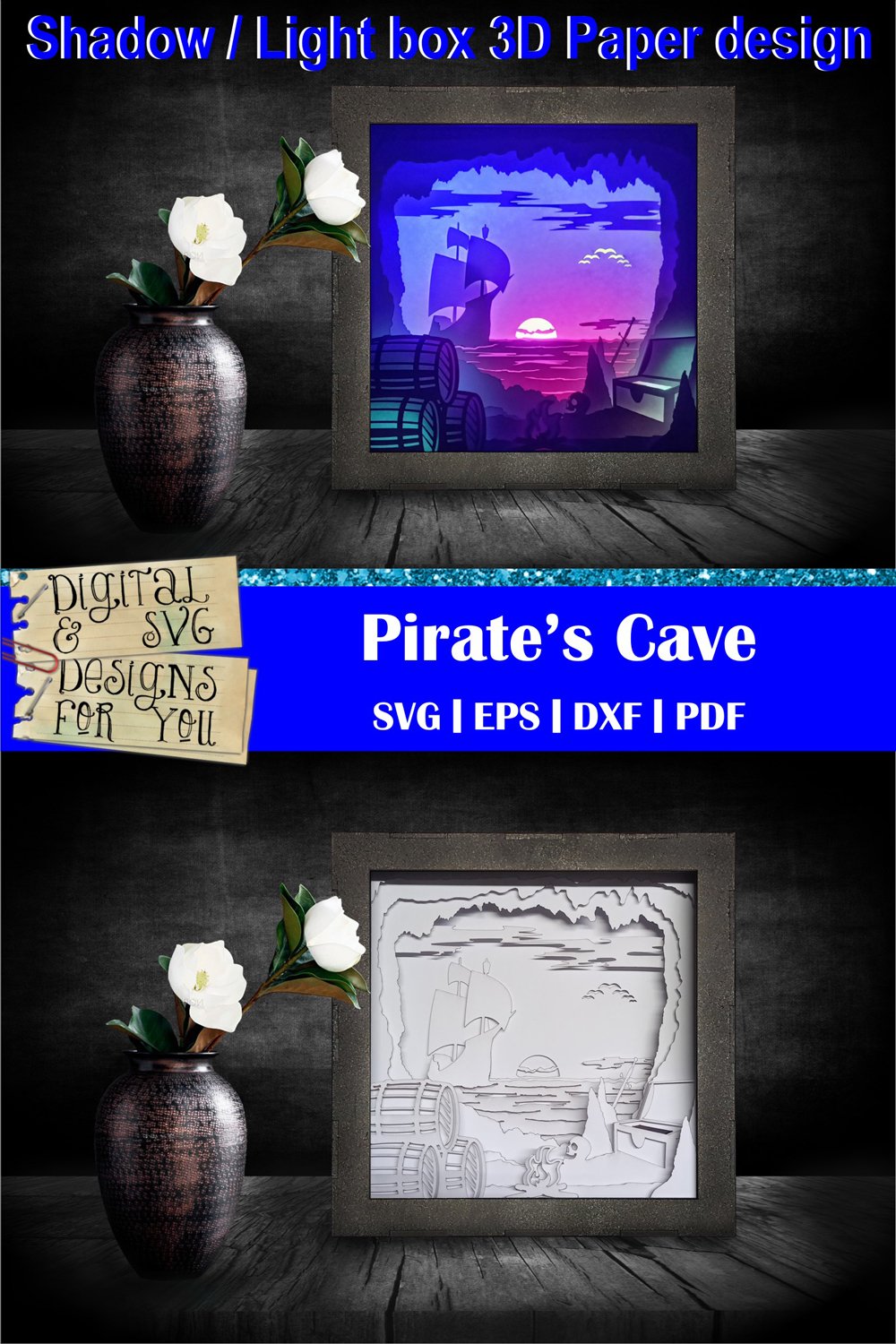 Pirates Cave - 3D Light box | 3d Shadow box | Pirates svg