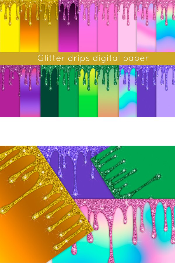 Glitter drips digital paper bundle