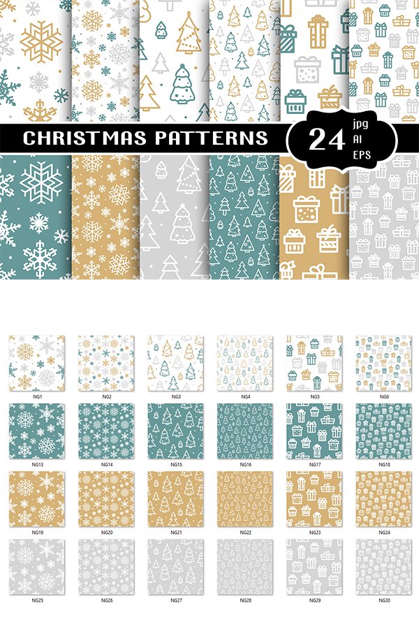 Christmas bundle seamless patterns, winter digital paper set