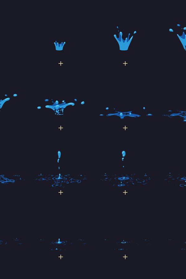 Cartoon vector water splash with drops fx animation frames s