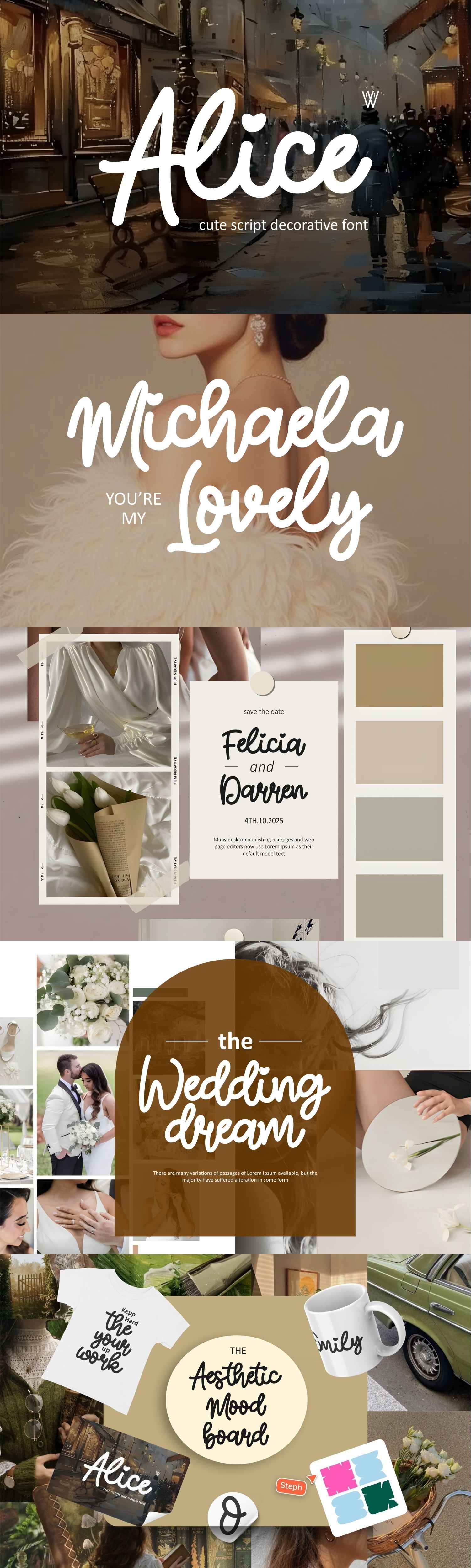 Alice Monoline Font Cute Script Decorative Typeface for Logo