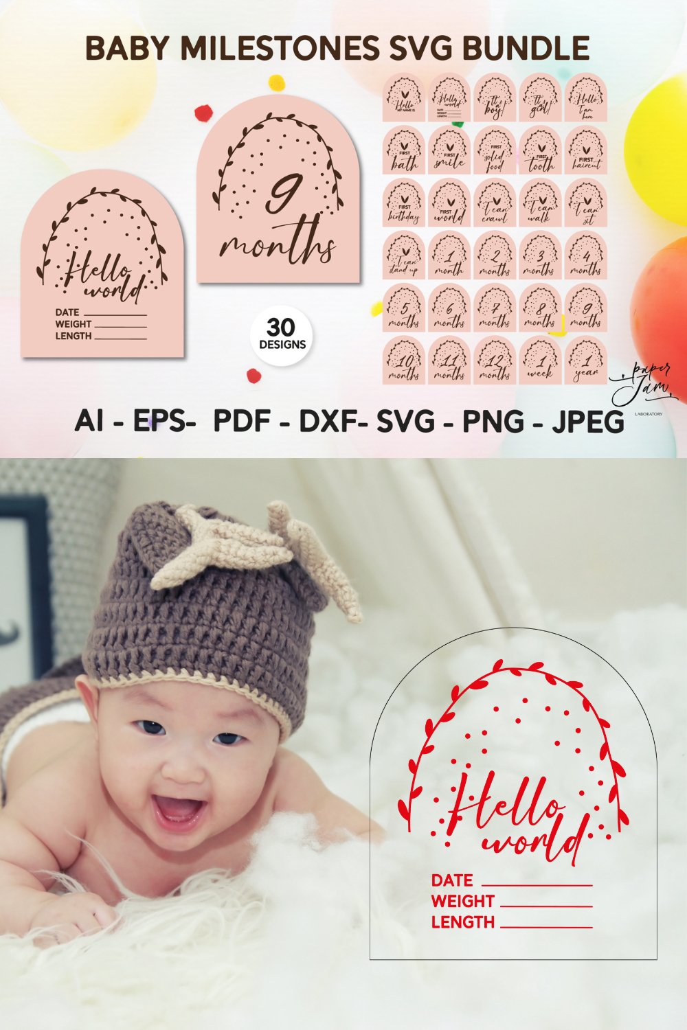 Baby milestones SVG bundle