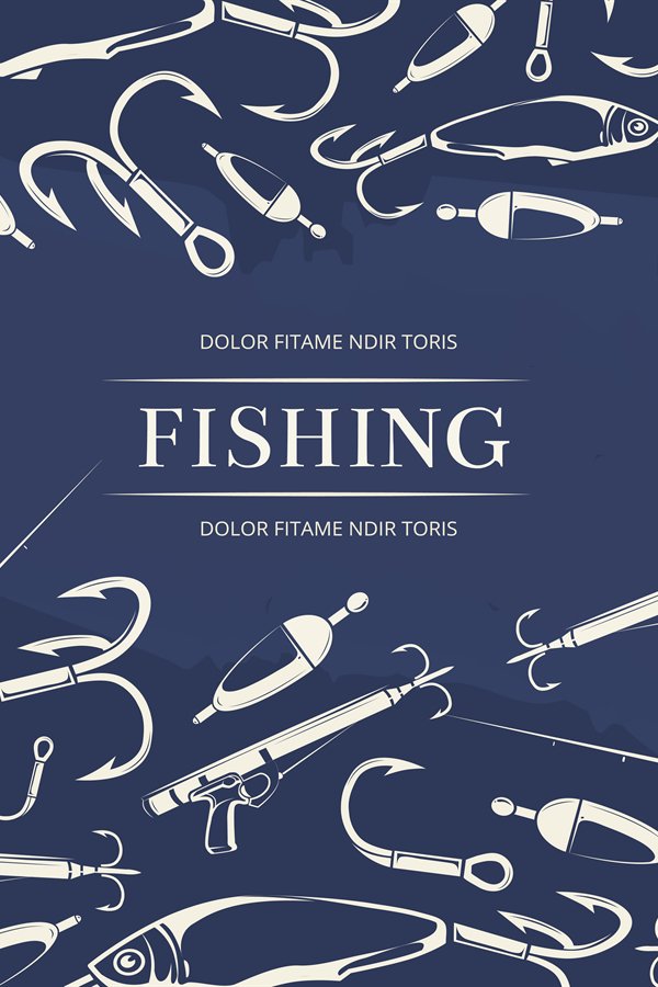 Fishing poster with hook, fishing rod