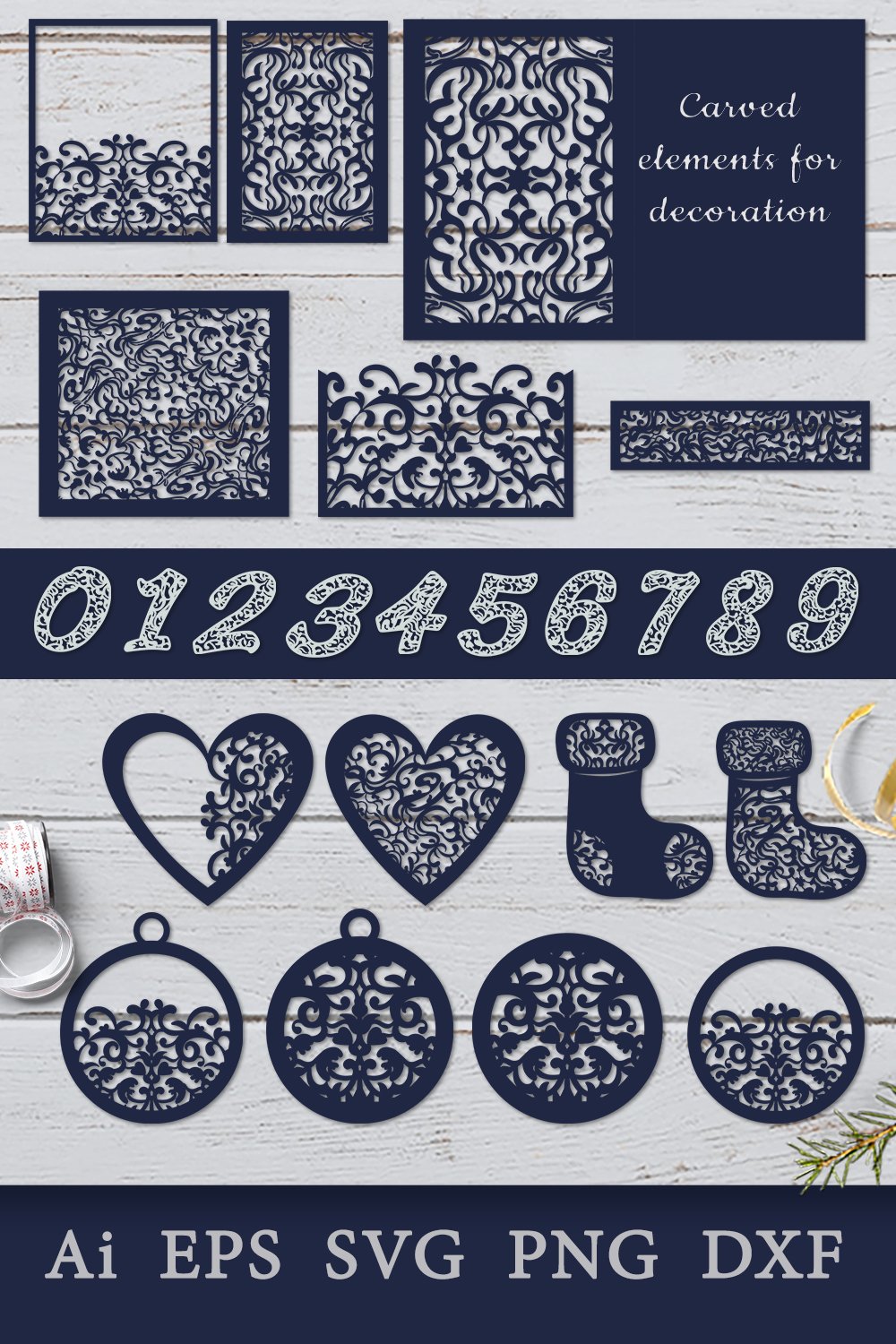 Decorative items. Template for crafts. SVG.