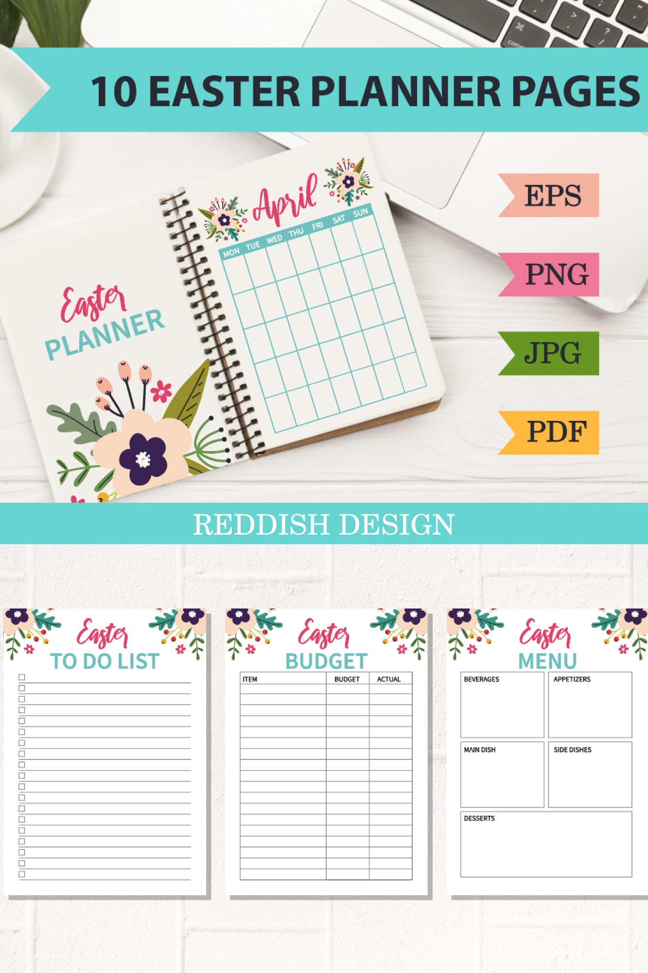 10 Easter Planner pages A4 size, printable digital templates