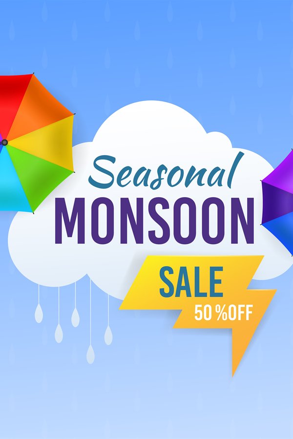 Monsoon sale. Season rainy and umbrella promotional design t