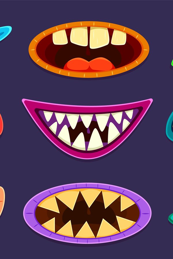 Monster mouth. Cute scary goblin, gremlin and aliens mouths