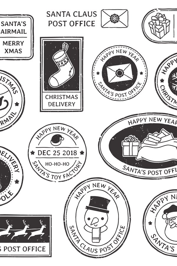 Christmas stamp. Vintage Santa Claus postmark, north pole ma