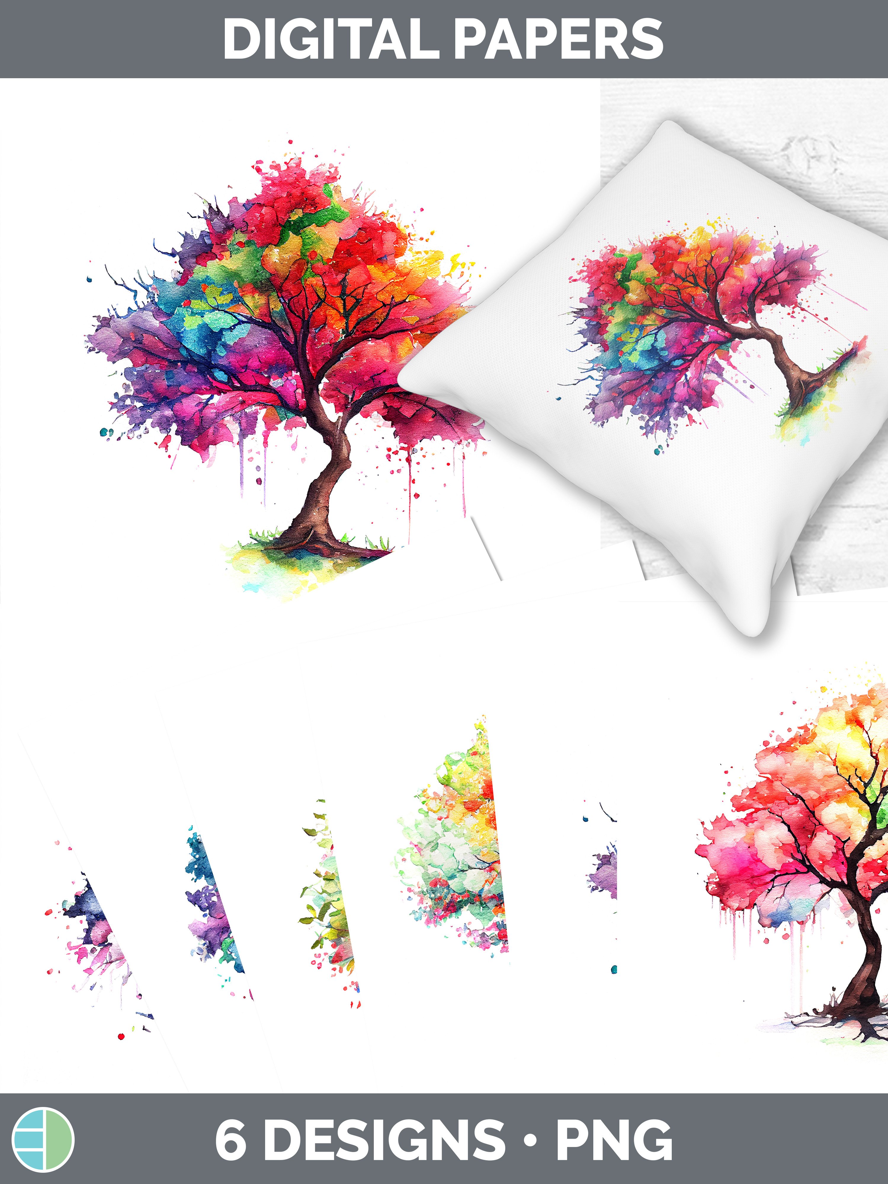 Rainbow Cherry Trees Paper Backgrounds | Digital Scrapbook P