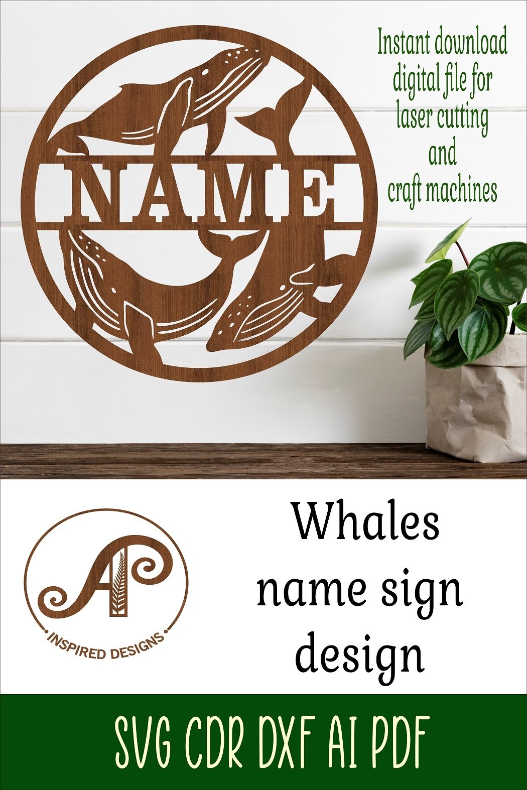 Whales wall personalized sign svg laser cut template