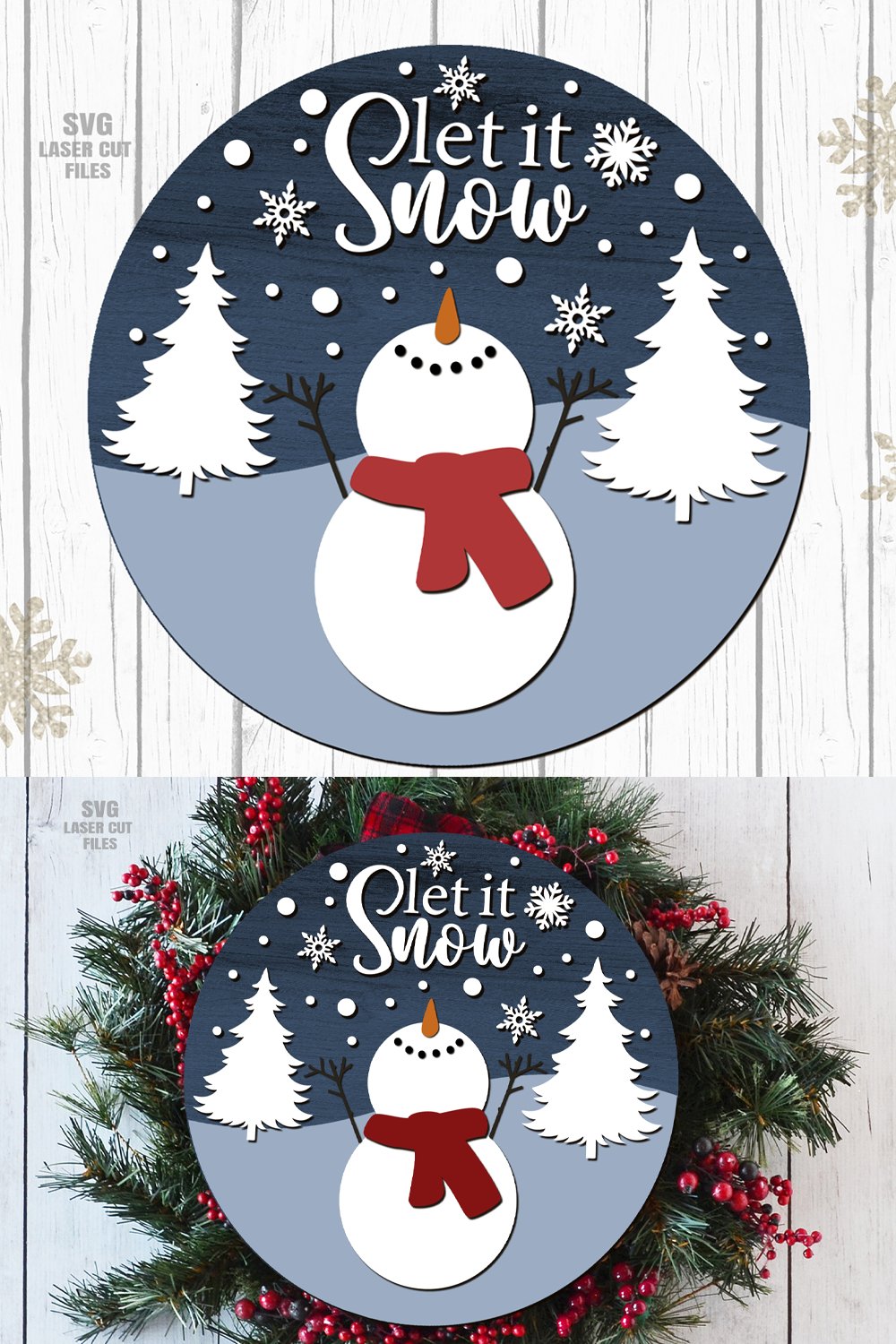 Let It Snow SVG Laser Cut Files | Christmas Snowman Sign SVG