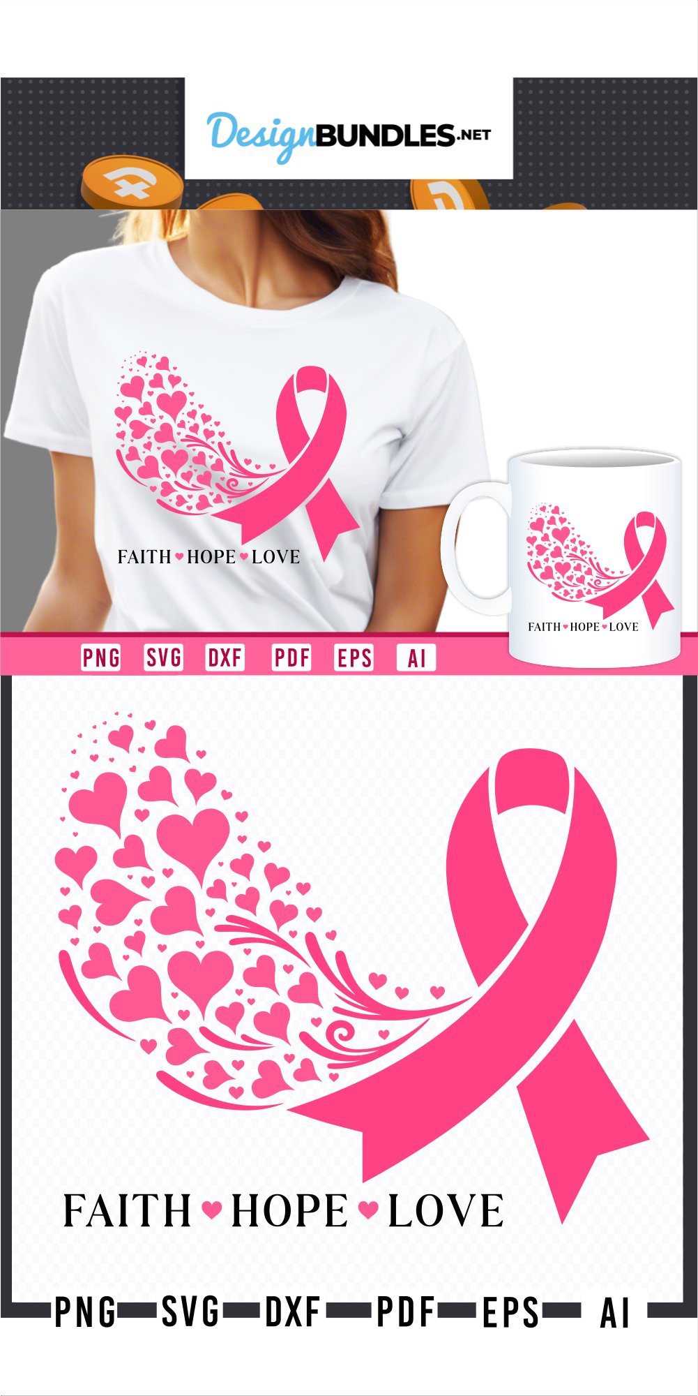 Faith Hope Love, Breast Cancer Shirt SVG Design