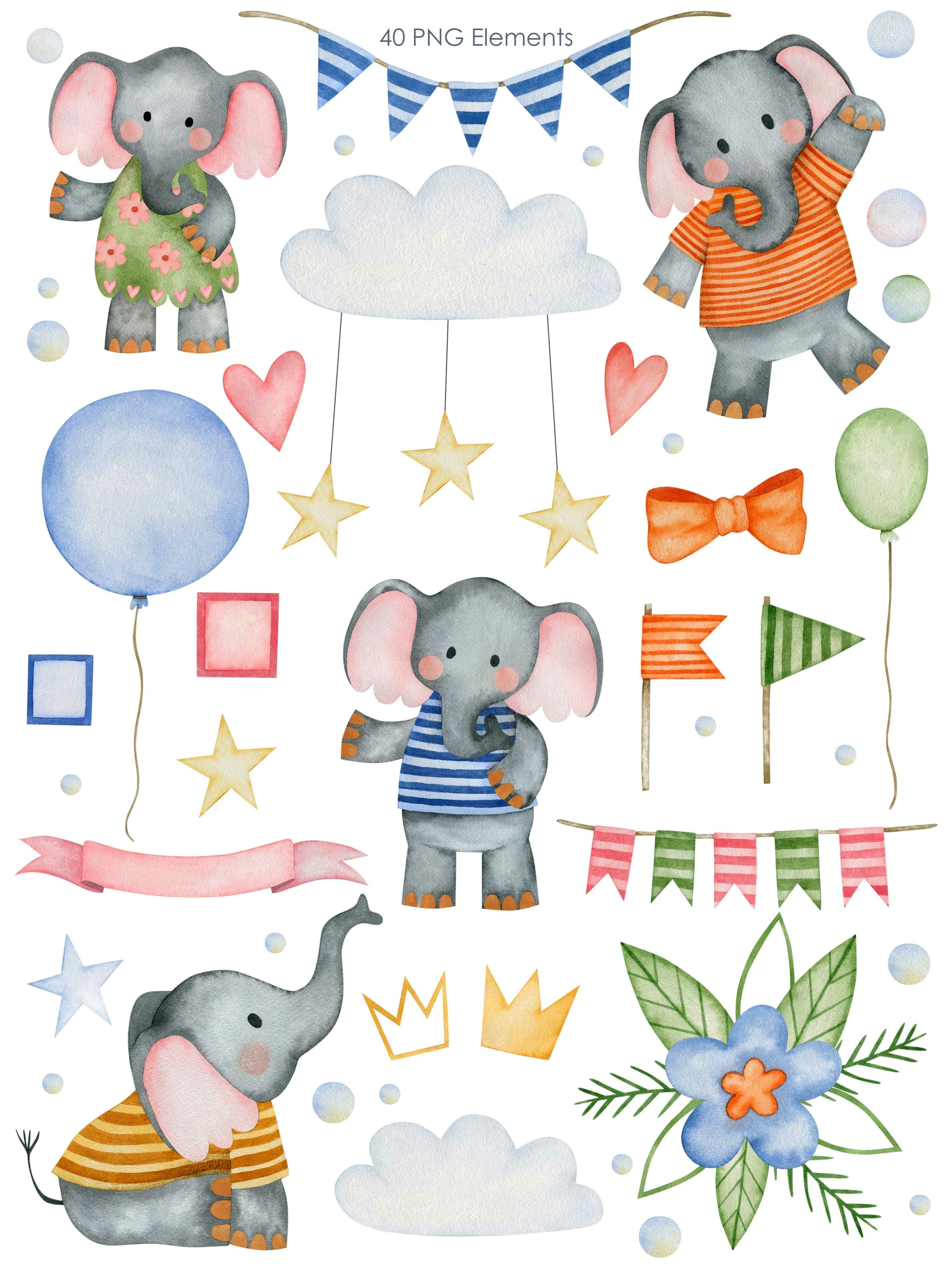 Watercolor Elephant Clipart. (1459562)
