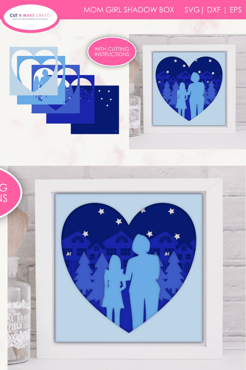 3D Mom Girl Shadow Box SVG | Family SVG