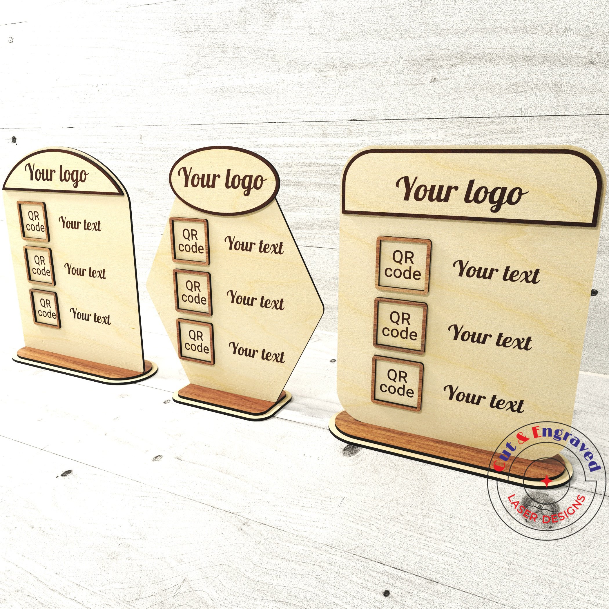 QR code plate designs, 3 styles. Glowforge ready vectors.