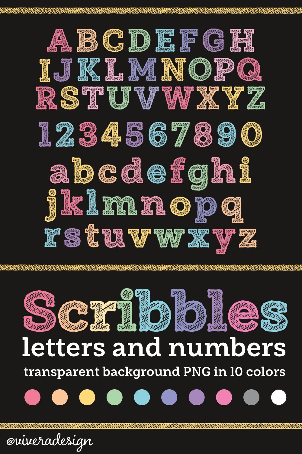 Scribble Letters and Numbers | PNG Alphabet | Pastel Colors