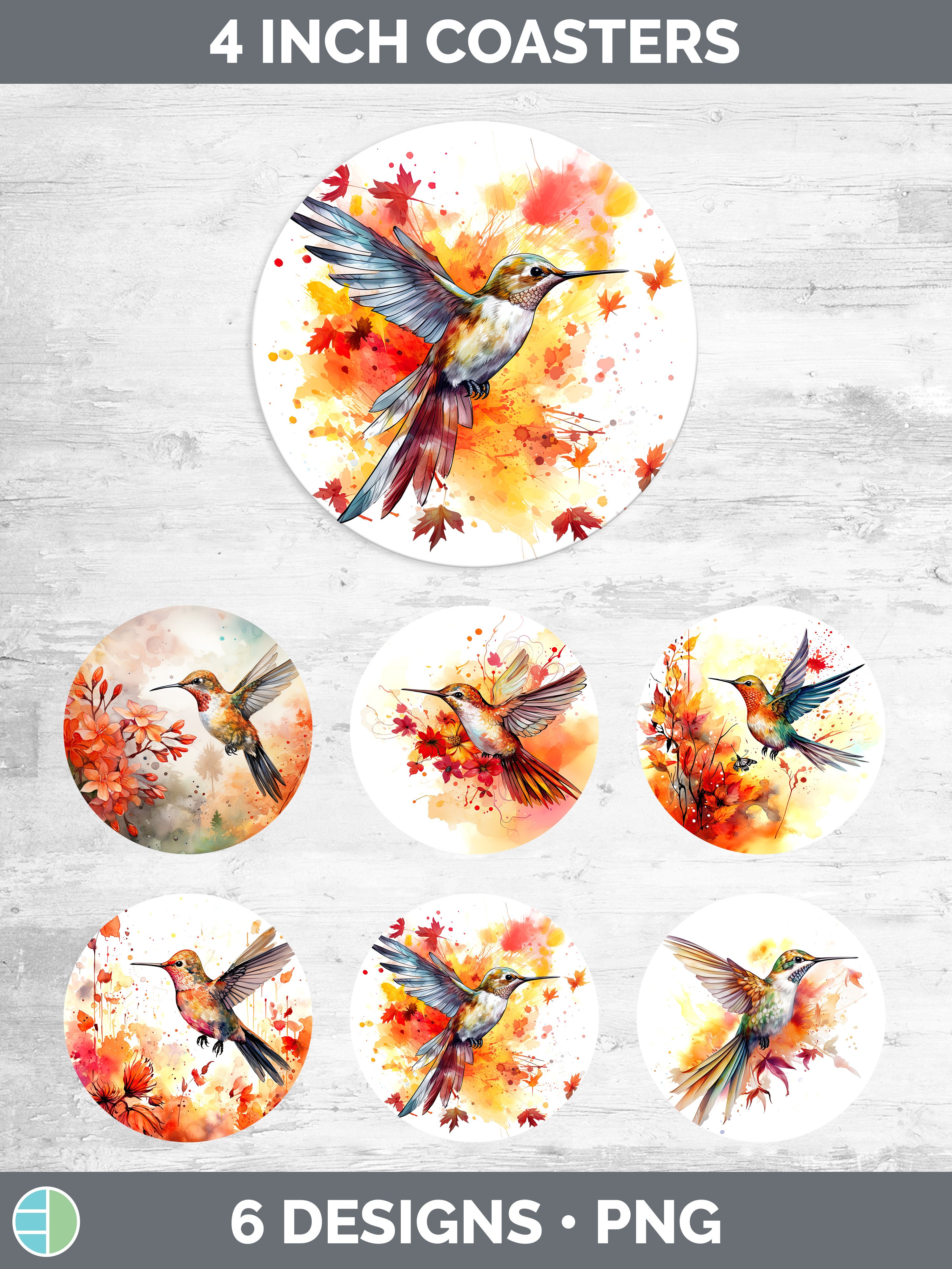 Autumn Hummingbird Bird Round Coaster | Bundle Coaster Desig
