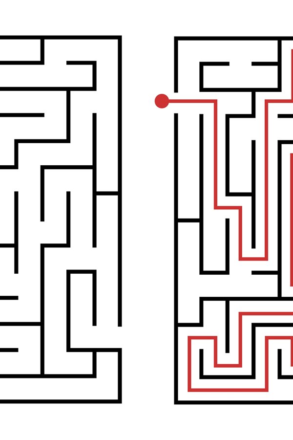 Labyrinth game way. Square maze, simple logic game with laby