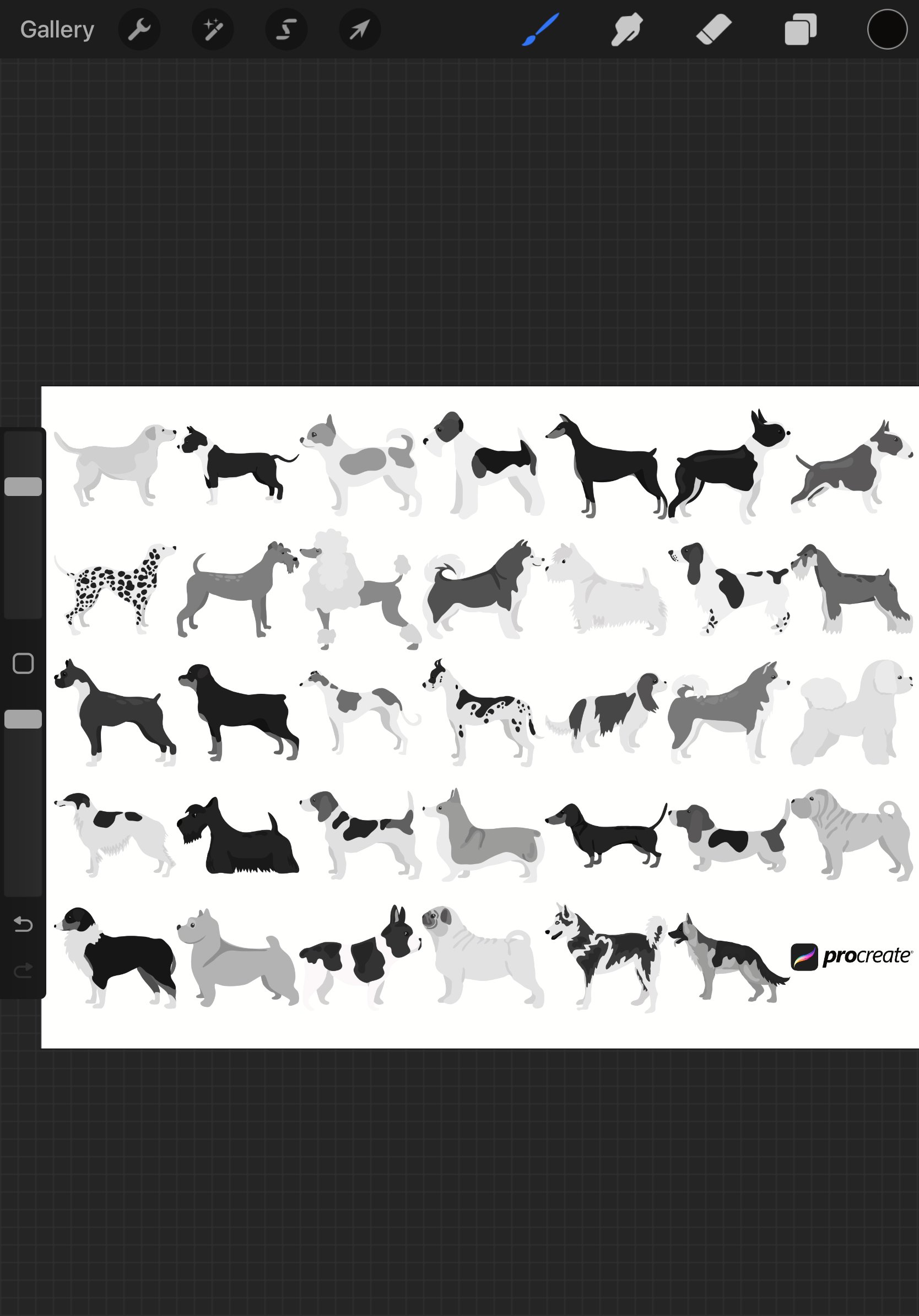 Cartoon Dogs Set 8, Procreate Brush Stamps, 30 Dogs