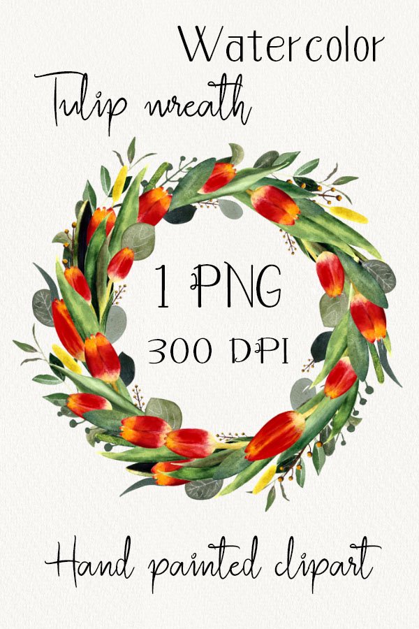 Watercolor tulip wreath clipart. Flower frame png
