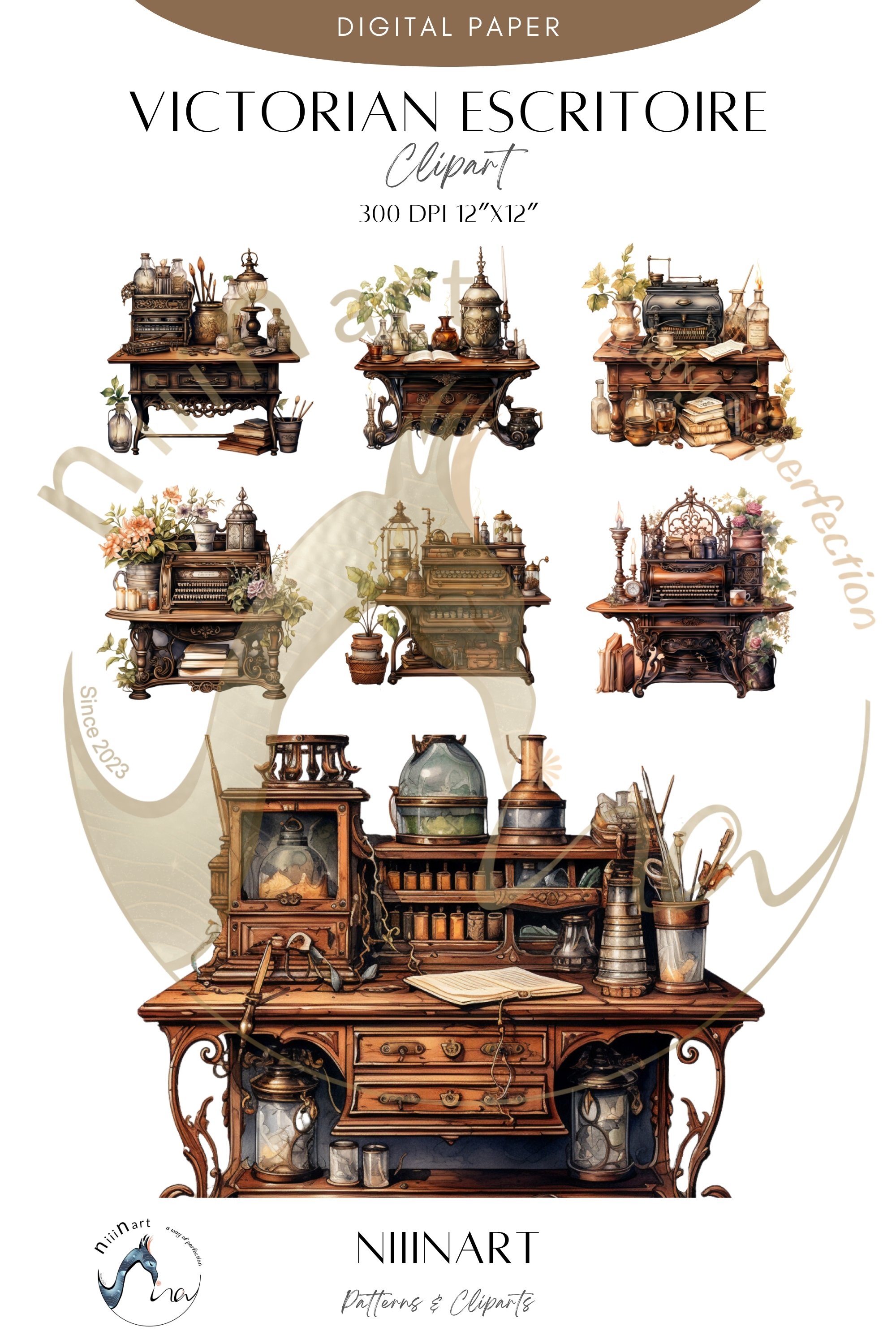 Antique Desk Clipart, Victorian Escritoire, (2658303)