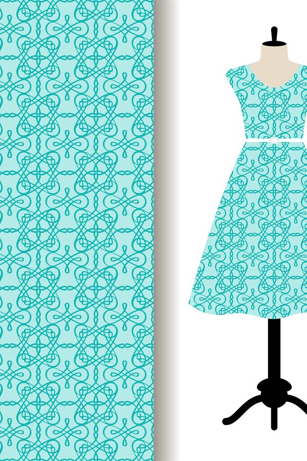 Women dress fabric with blue pattern