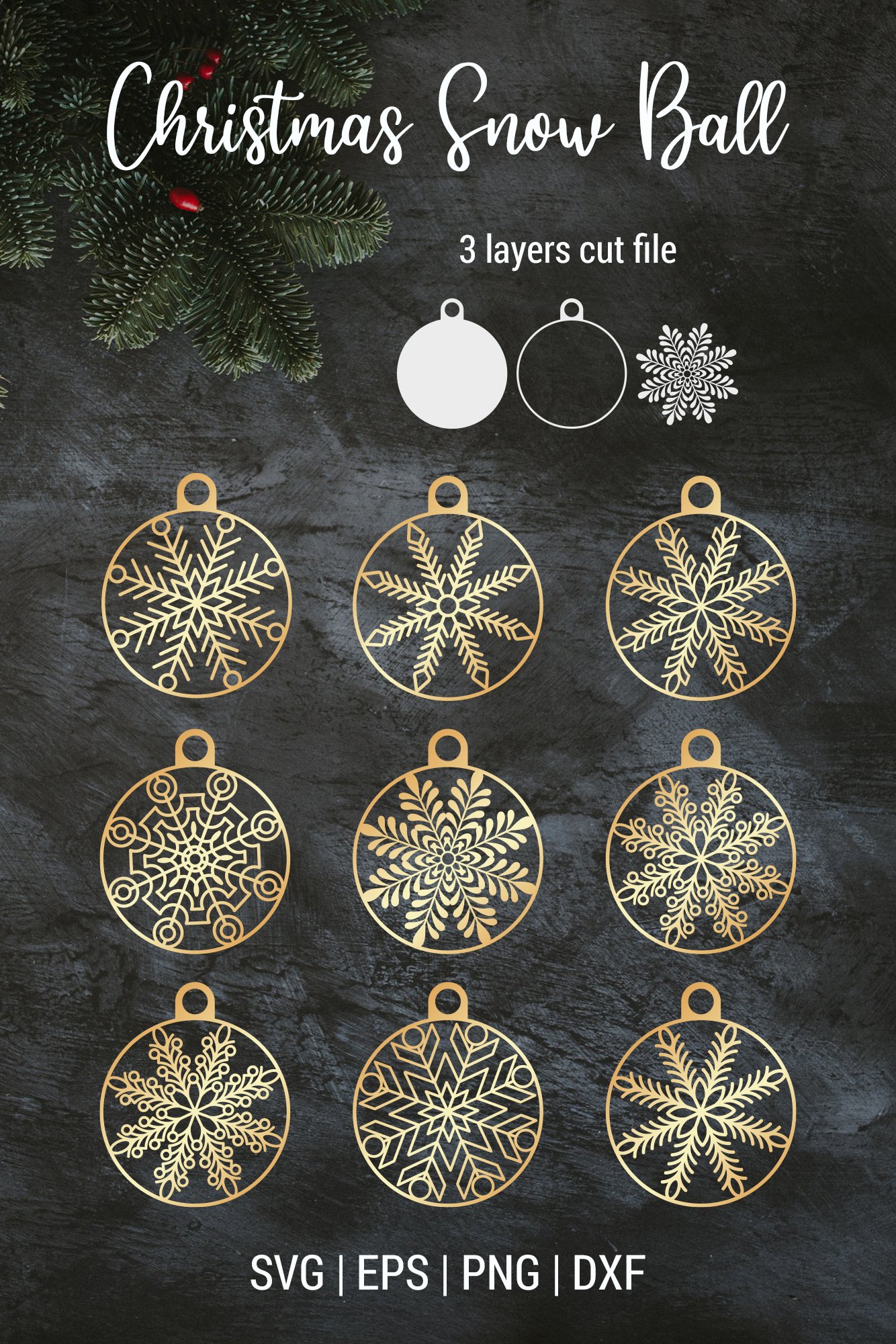 Christmas Snowflake Ball set SVG | Paper cut design PNG