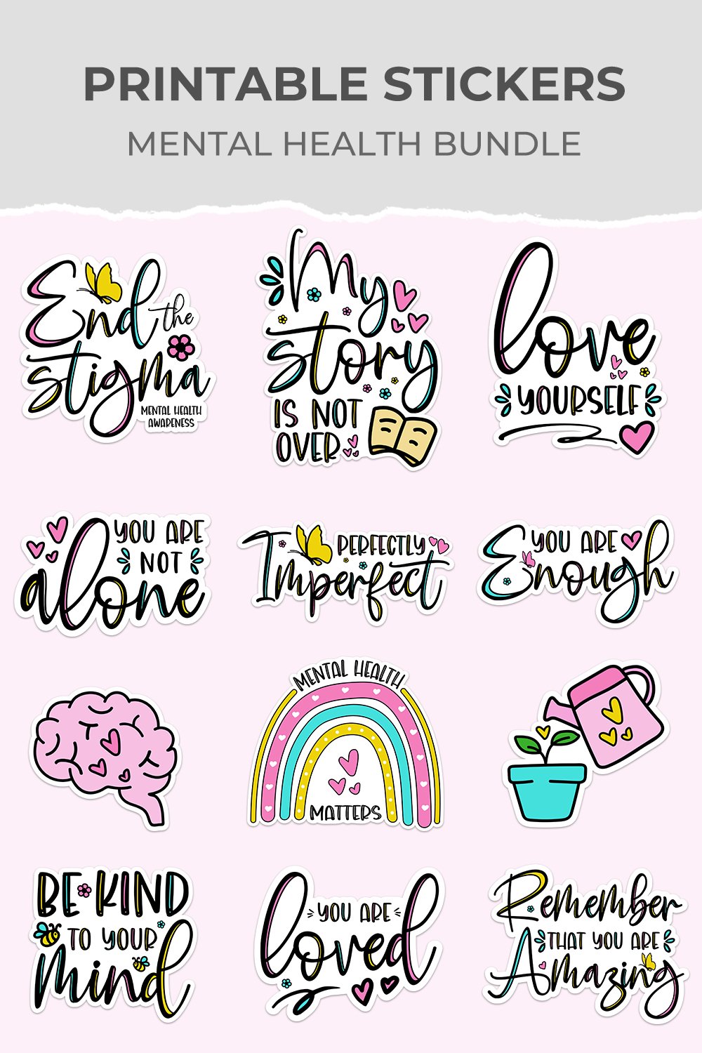Mental Health printable stickers, inspirational stickers