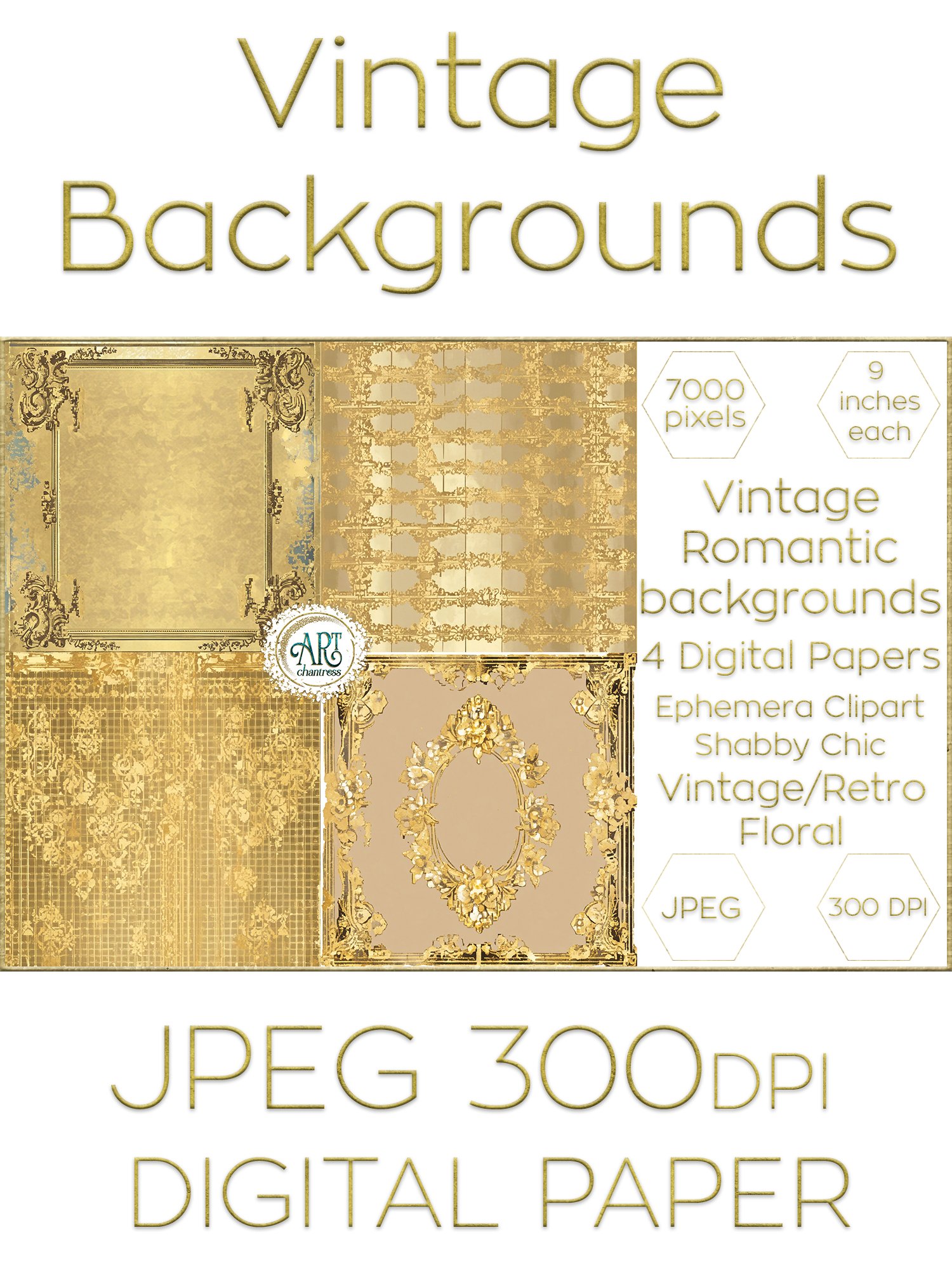 Victorian Gold Scrapbook digital papers soft (3212945)