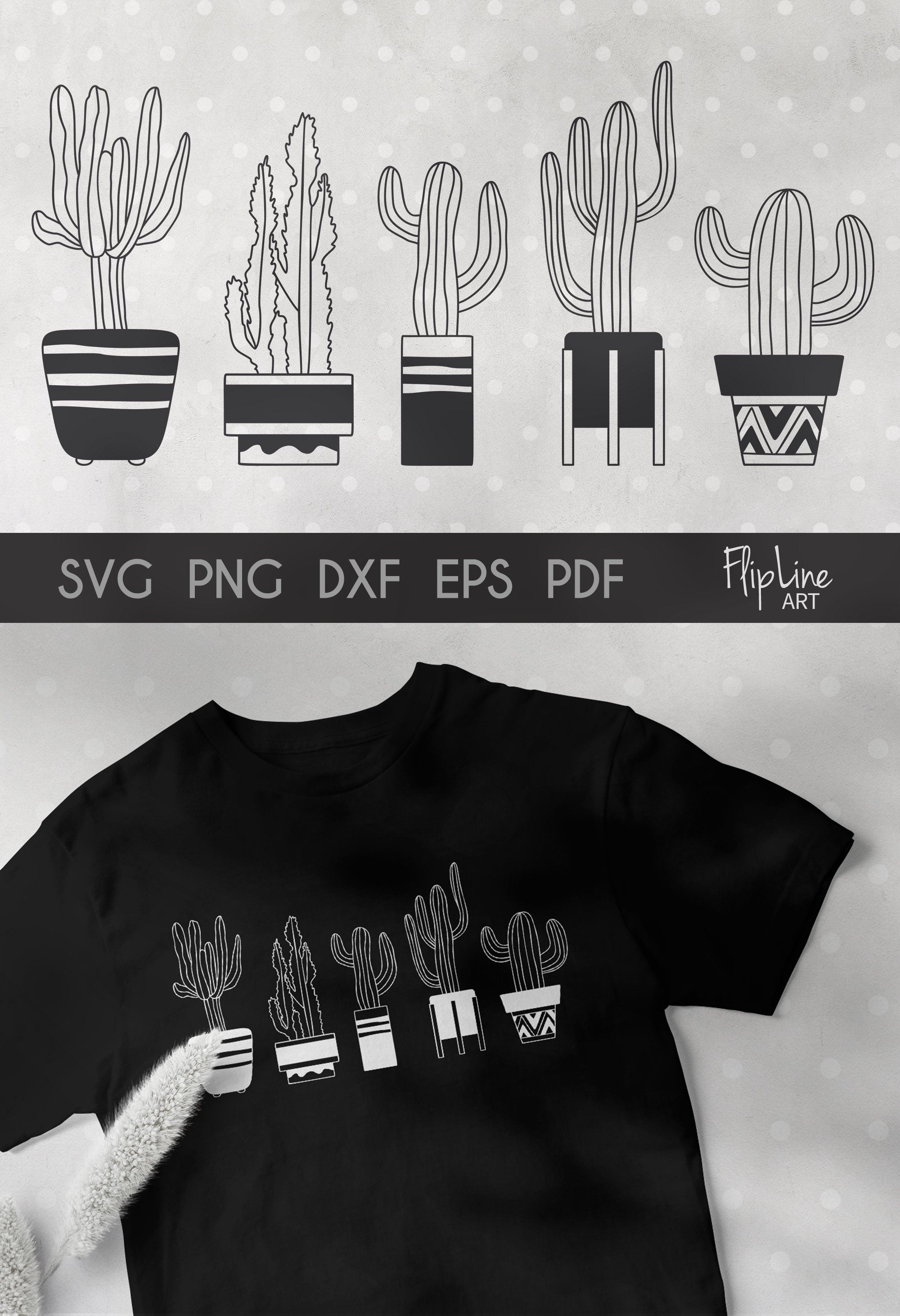 Boho Cactus SVG & PNG clipart bundle, Home Plant, Succulent