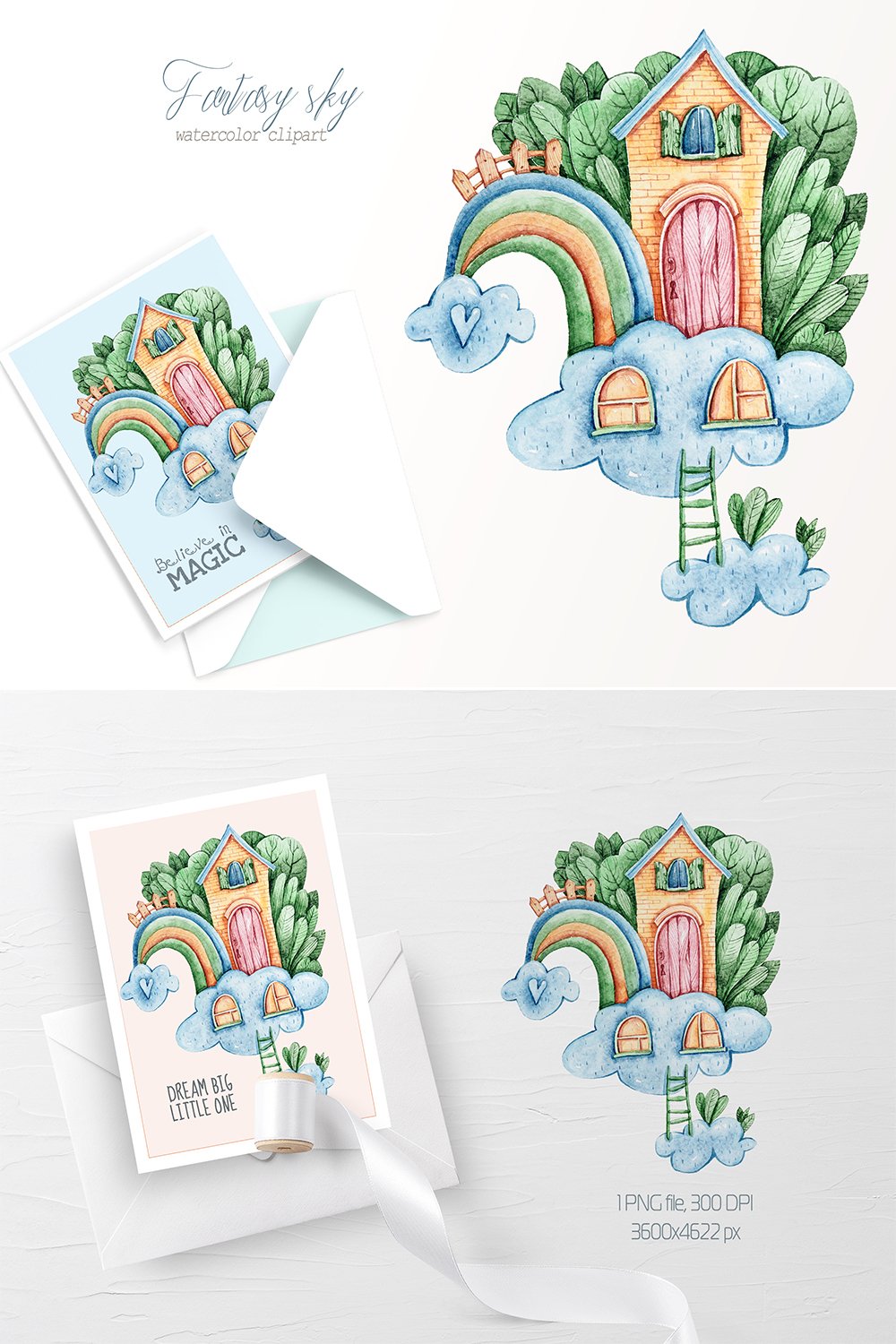 Watercolor fantasy rainbow clipart. Nursery (857159)