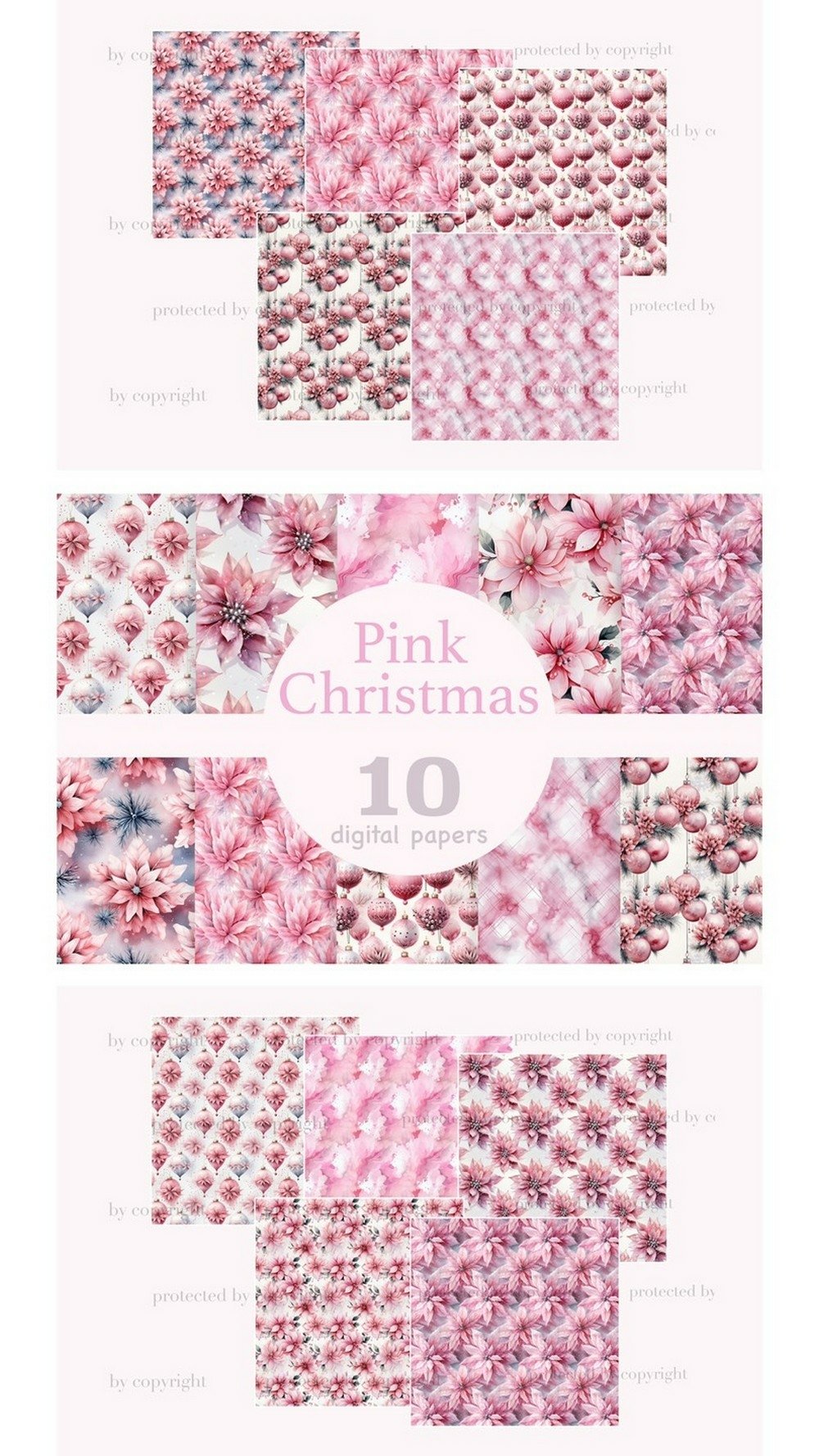 Pink Christmas Digital Paper | Xmas Seamless Pattern Bundle