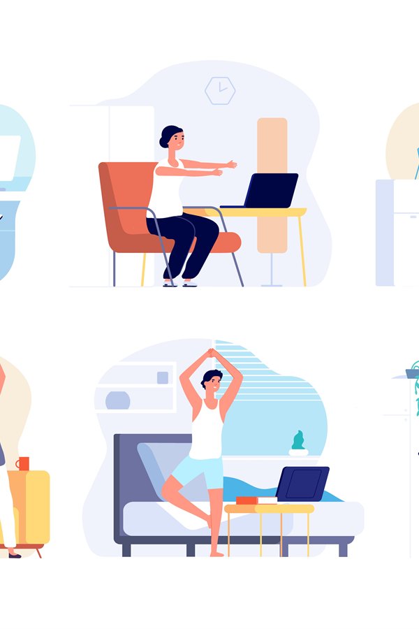 Office syndrome. Stretching exercise, neck back shoulder str