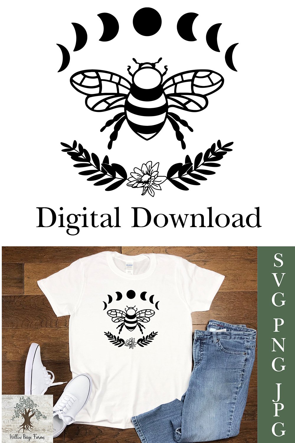 Bee with Moon SVG PNG JPG | Moon phases with bee