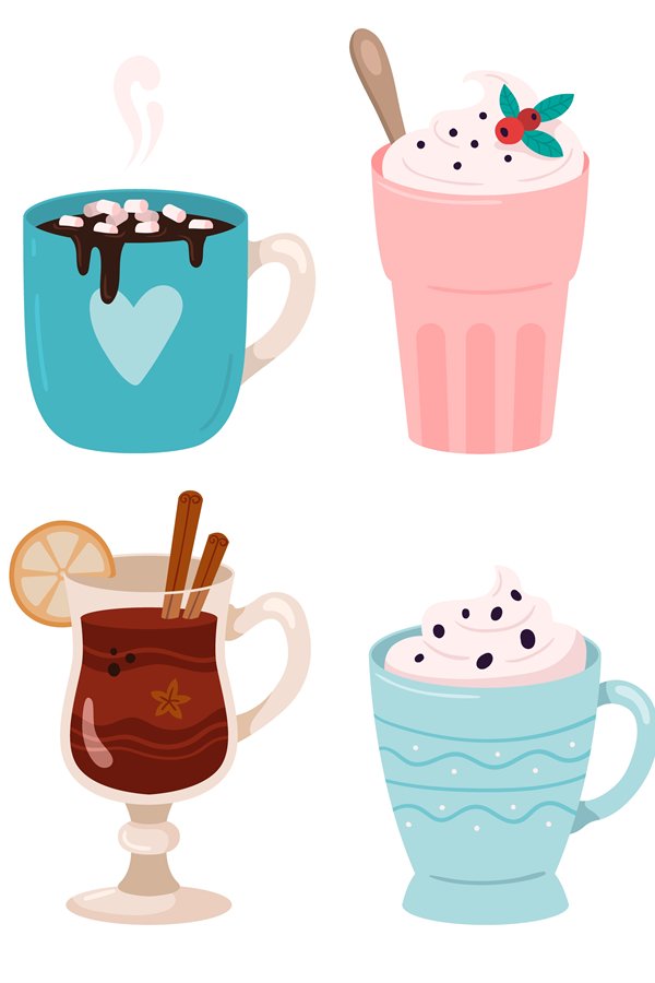 Warming winter drinks. Hot chocolate, cocoa with marshmallow