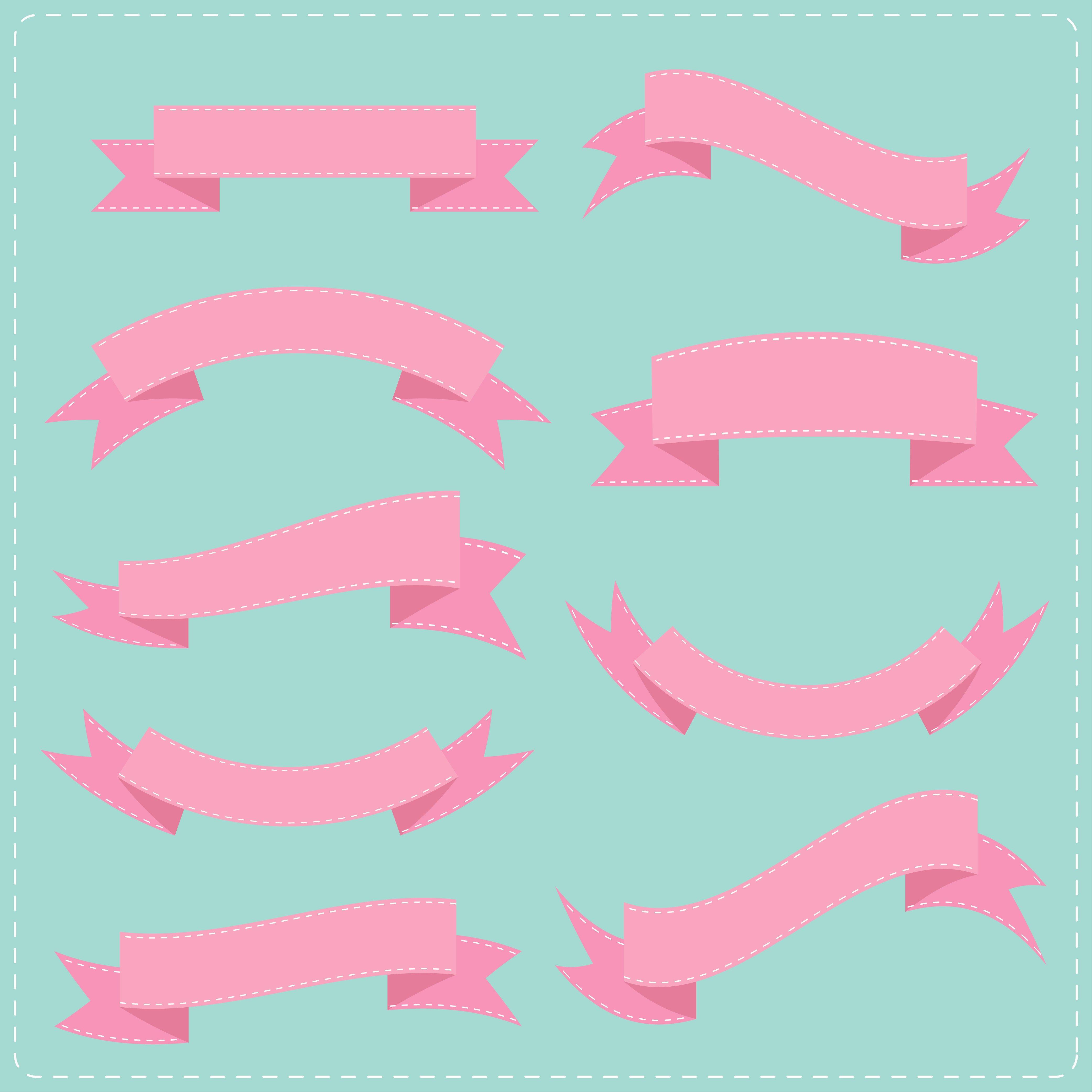 Pink ribbon set. Flat design.
