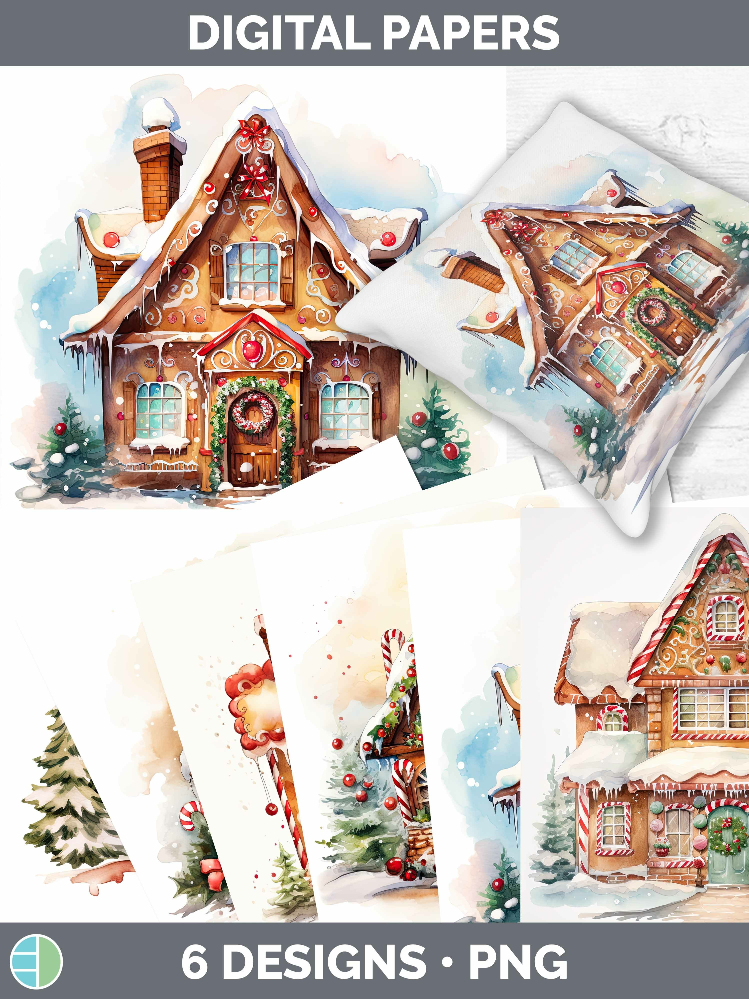 Christmas Gingerbread House Paper Backgrounds | Bundle Digit