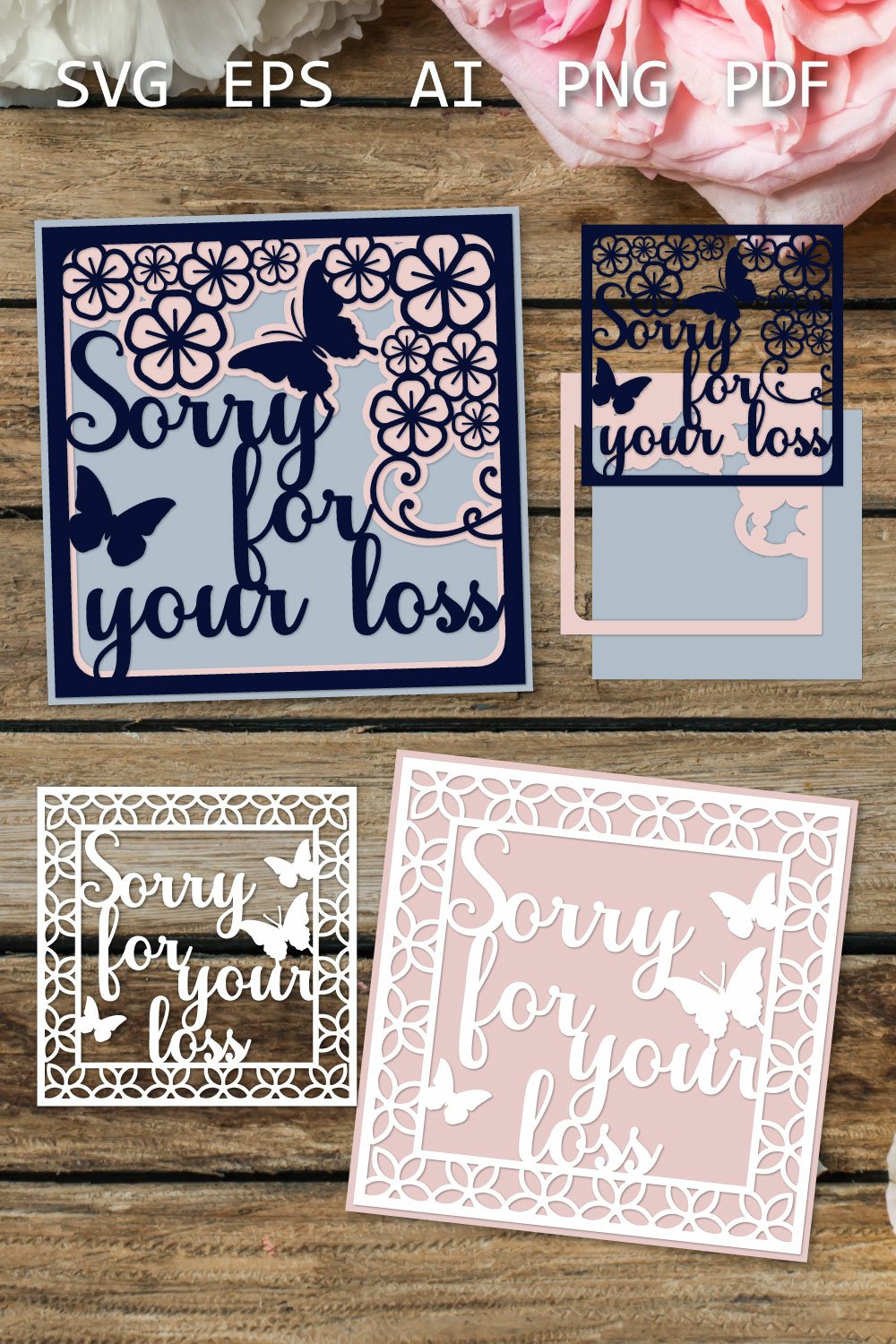 Sorry for your loss card, paper cut templates, Layered SVG