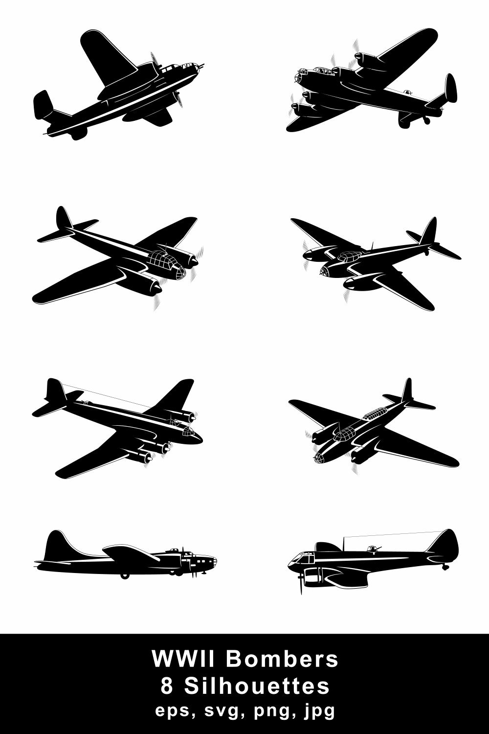 WWII Aircrafts. Bombers silhouettes SVG