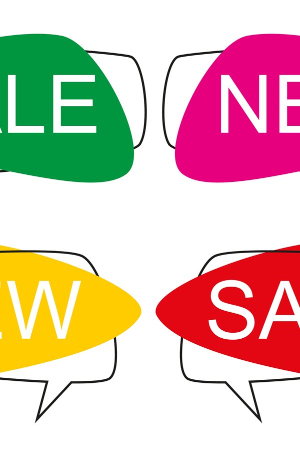 Shape price bubbles. Retro pop colorful shapes of speech bub