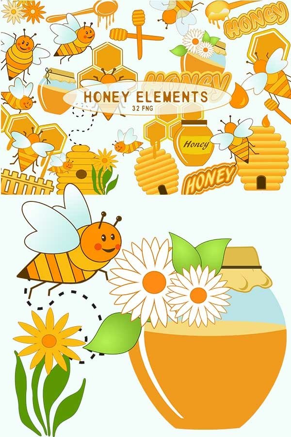 32 Honey Bee Elements PNG