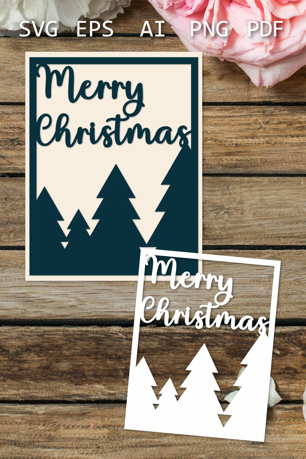 Christmas card paper cut template, Christmas tree cut files