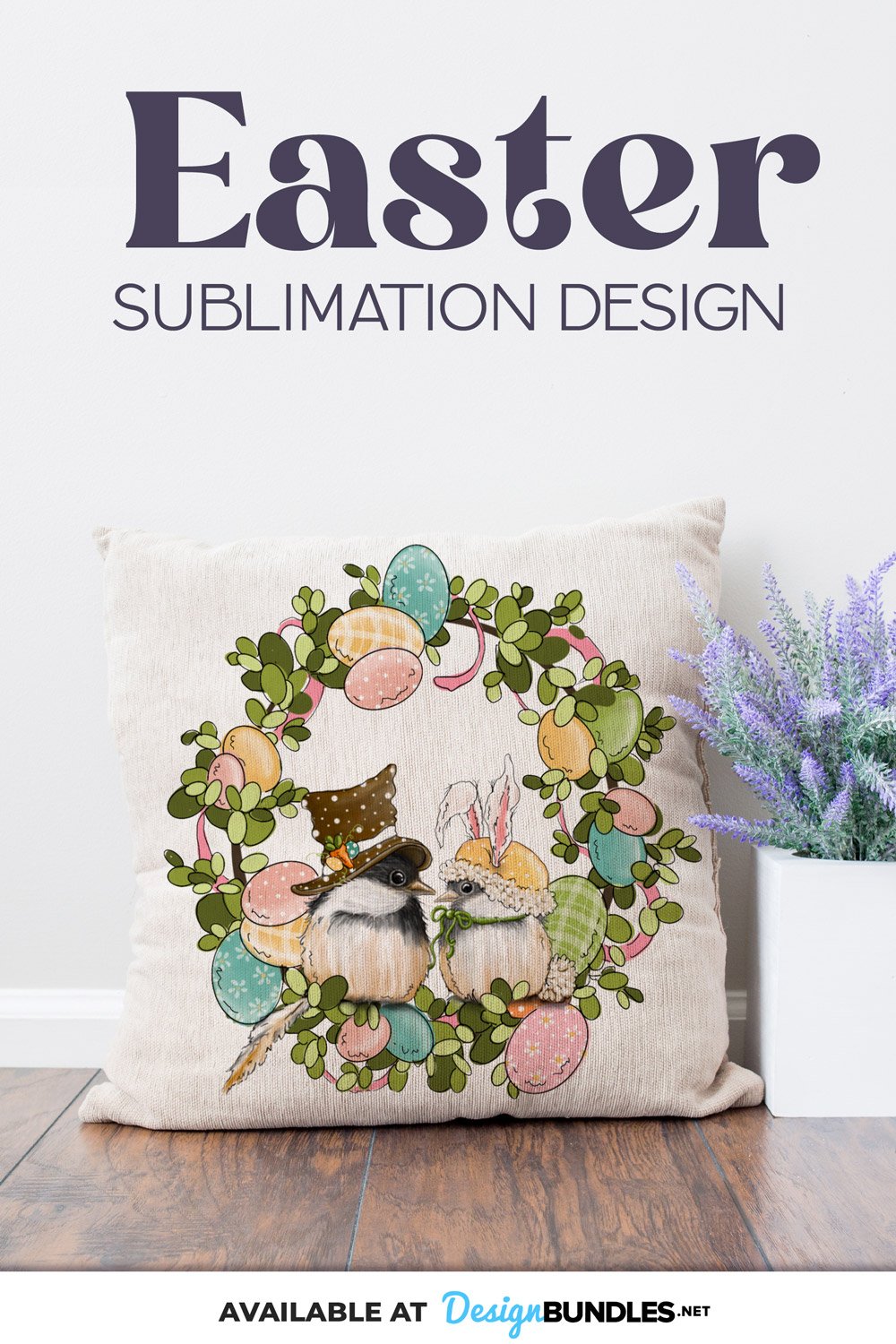 Easter Egg Chickadee Wreath - 300 DPI Hand Painted