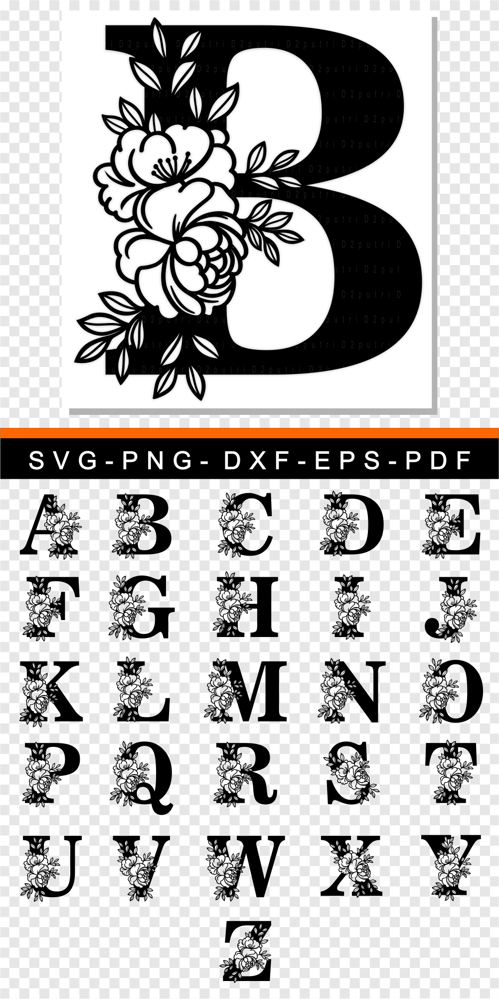 Flower Monogram Font SVG Laser Cut Files
