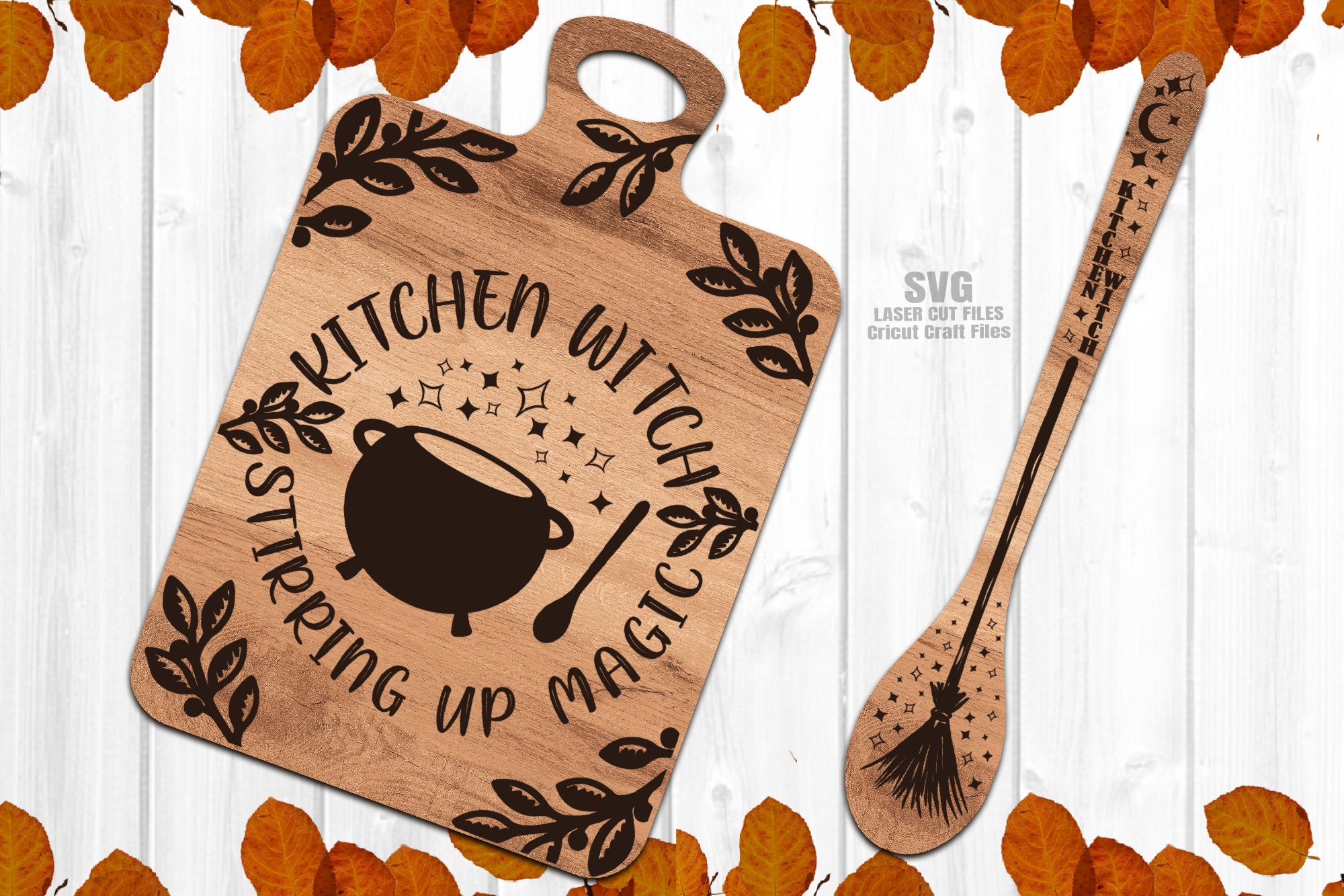 Kitchen Witch Cutting Board Spoon SVG Glowforge (1510772)
