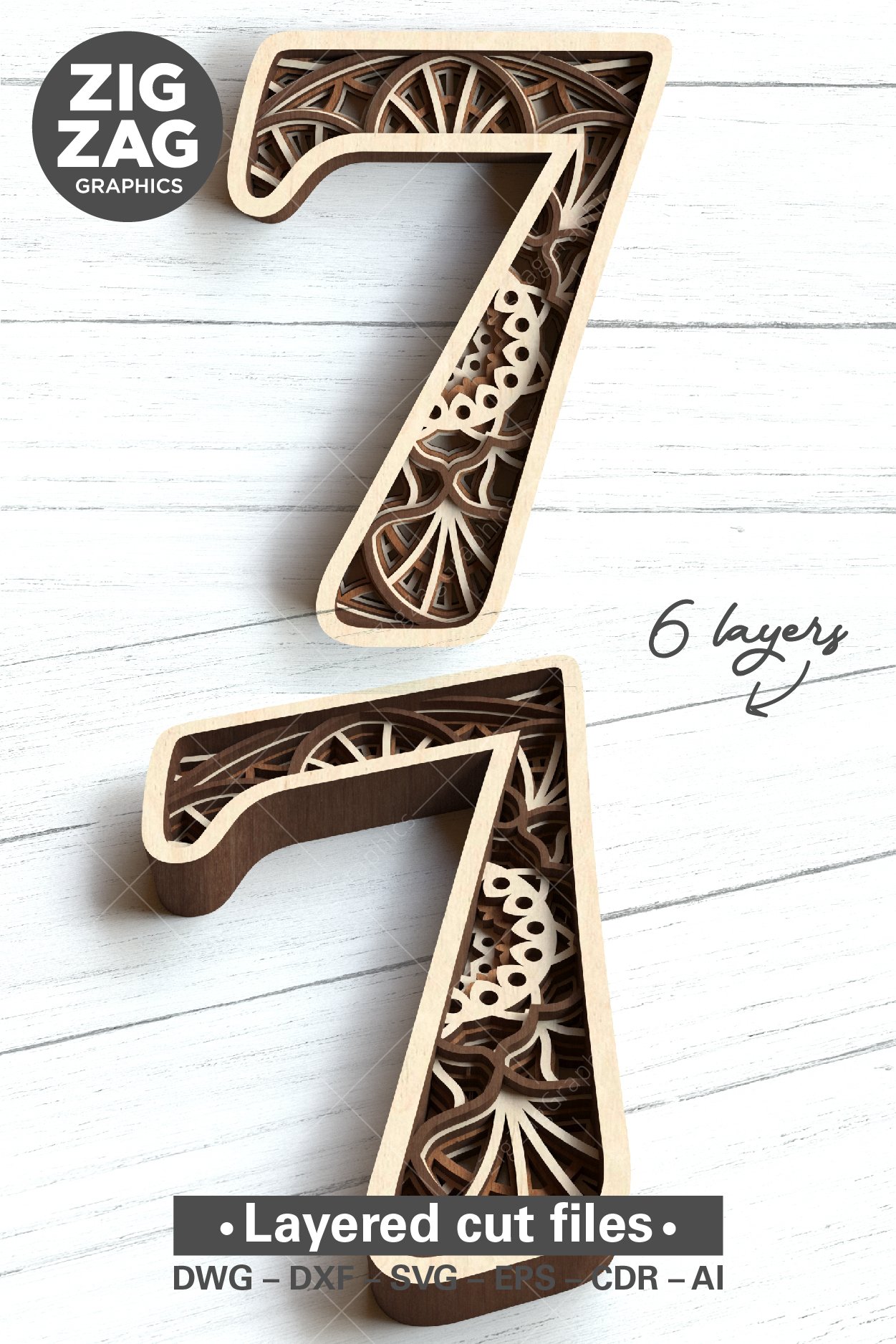 3D Layered mandala Number 7 svg cut file