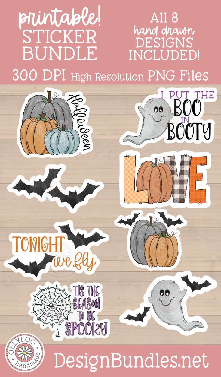 Halloween Printable Stickers Bundle - 8 Designs