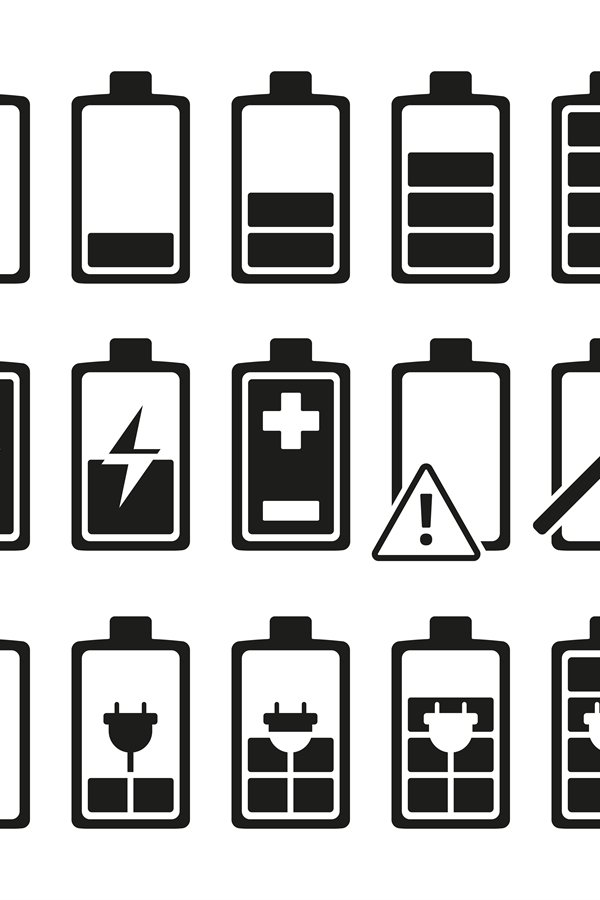 Monochrome pictures of smartphone battery in different level