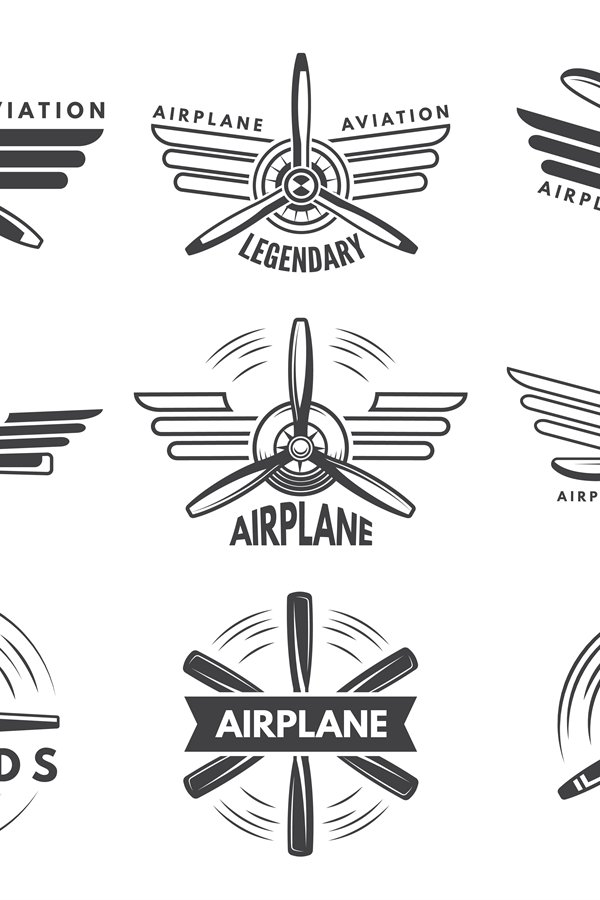 Labels an logos for military aviation. Aviator symbols in mo